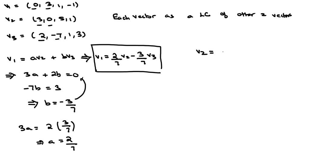 SOLVED: Let V1, V2, and Va be the vectors shown below. Is u a linear combination of V1, V2, V3 ...