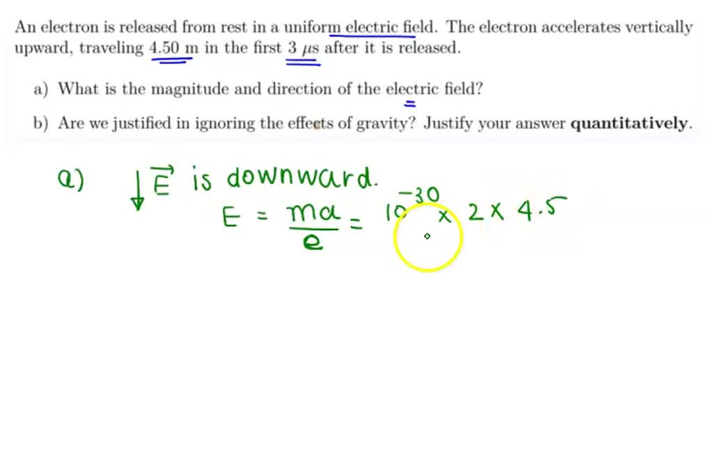 SOLVED: Problem 4 An electron is released from rest in a uniform electric field. The electron ...