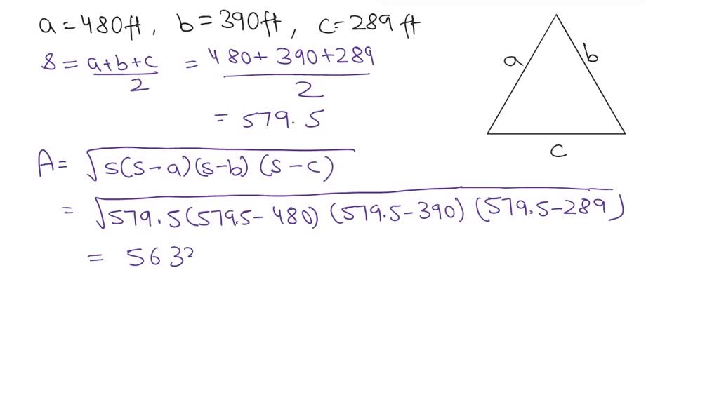 A triangular parcel of land has sides of lengths 480 feet, 390 feet ...