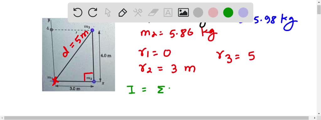 The figure shows three point masses on the vertices of a 3-4-5 triangle with mass 71 located at ...