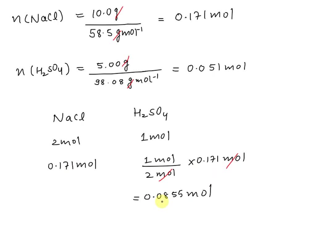 SOLVED: 42. Sodium chloride reacts with sulfuric acid to make gaseous hydrogen chloride and ...
