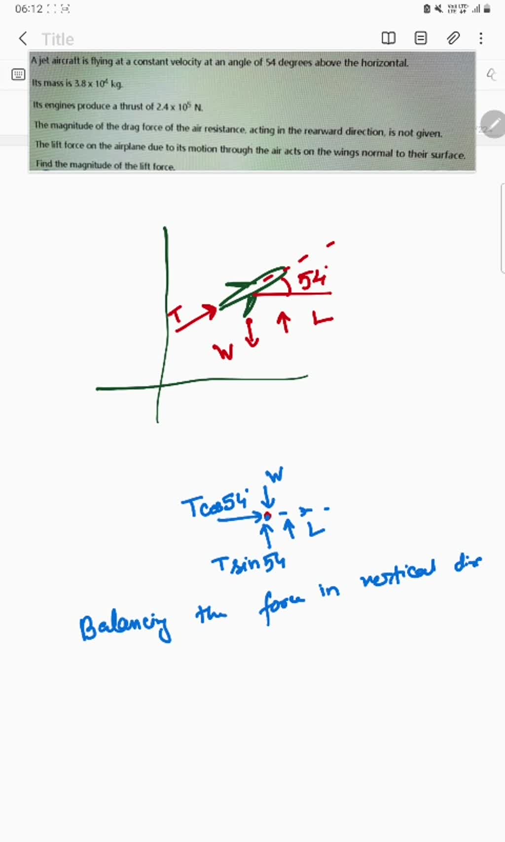 SOLVED: For the airplane with the following information, calculate the angle of attack (a : AOA ...