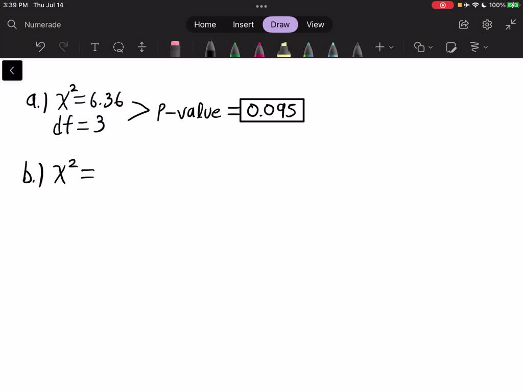 SOLVED: State the x2 statistic, degrees of freedorn, and the P-value the P-value to four decimal ...