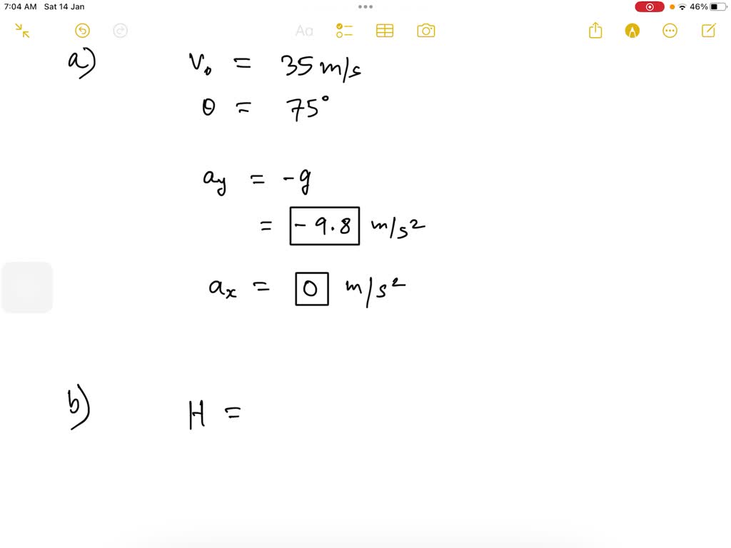 SOLVED: A projectile fired from a gun at an angle of 75 degrees above the horizontal direction ...