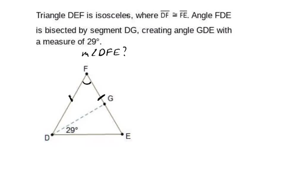 SOLVED: 'What is the measure of angle DFE? 29° 32° 58° 64° Triangle DEF ...