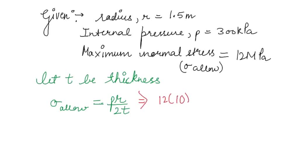 SOLVED: A spherical gas tank has an inner radius of r=1.5 m If it is ...