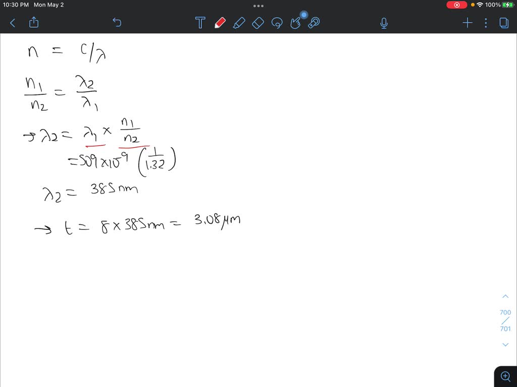 SOLVED: A material with index of refraction 80 is coated with a coating of thickness 113 nm and ...