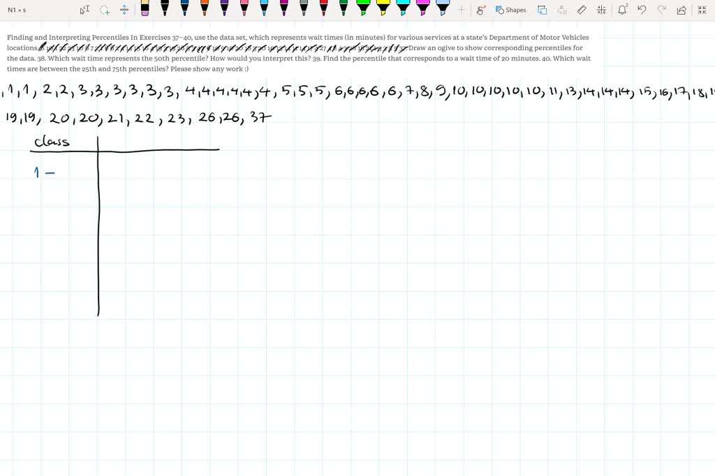 SOLVED: Finding and Interpreting Percentiles In Exercises 37–40, use the data set, which ...