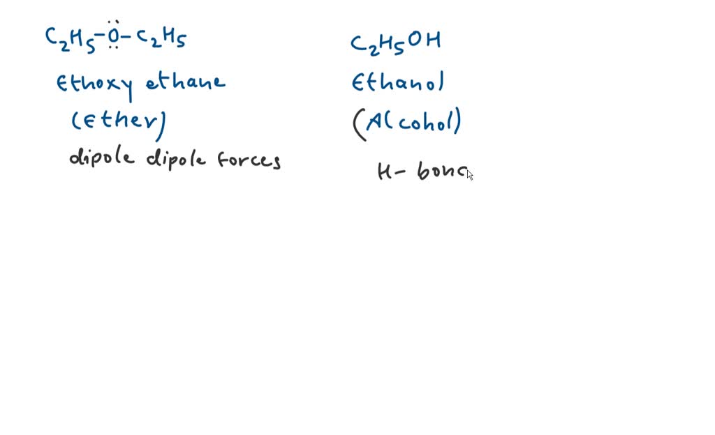 SOLVED: explain why ethoxyethane is more volatile than ethanol
