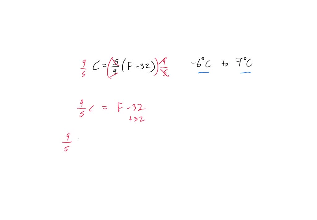 SOLVED: The formula for converting Fahrenheit temperature, F, to Celsius, C, is C = 5/9(F - 32 ...