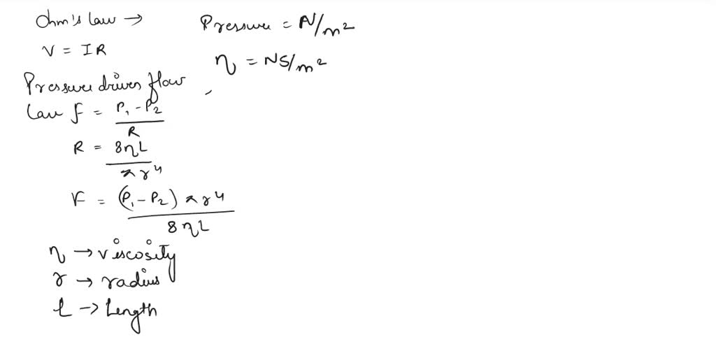 SOLVED: Ohm's Law and its analogous expression for describing fluid ...
