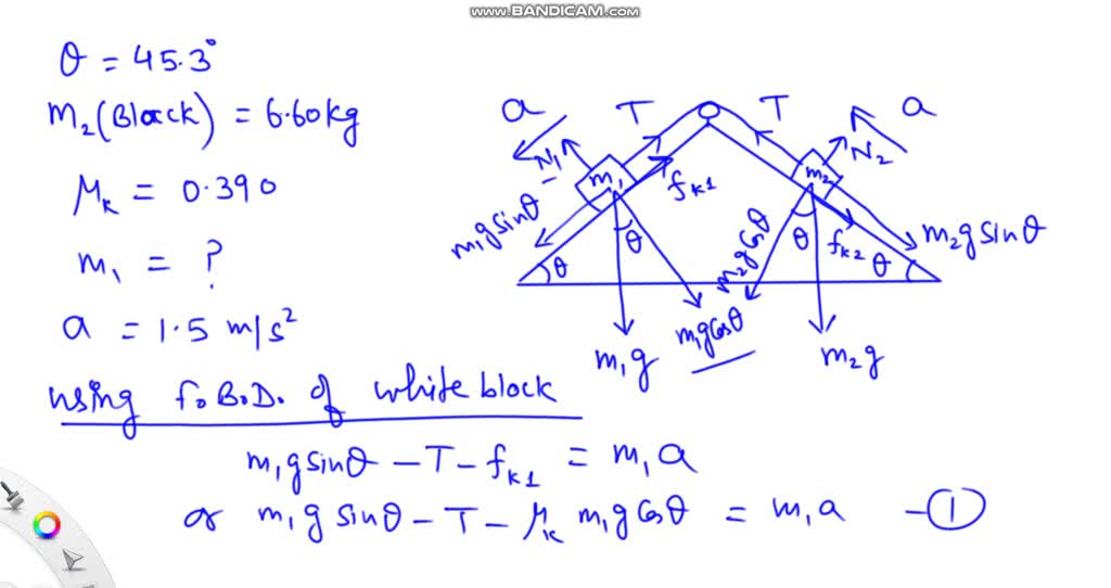 SOLVED: Two blocks are positioned on surfaces, each inclined at the same angle of 45.3 degrees ...