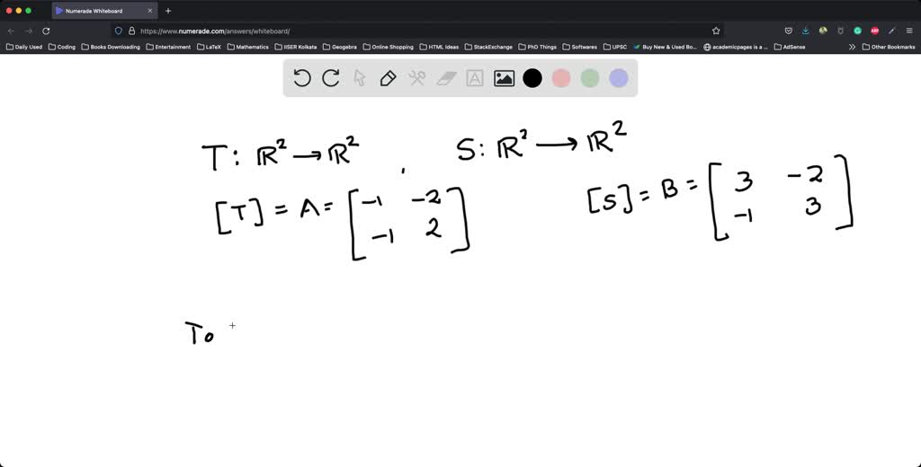 SOLVED: -1 A = 2]. 1 Let T be a linear transformation from R2 to R2 with associated matrix 3 2 B ...