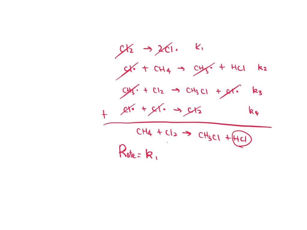 SOLVED: For the following mechanism; Cl2 → 2Cl• k1 Cl•+ CH4 → CH3•+ HCl ...