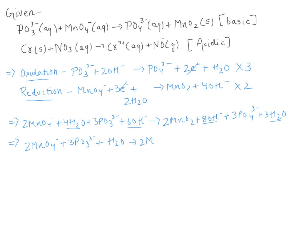 SOLVED: Balance the following redox equations by the half-reaction ...