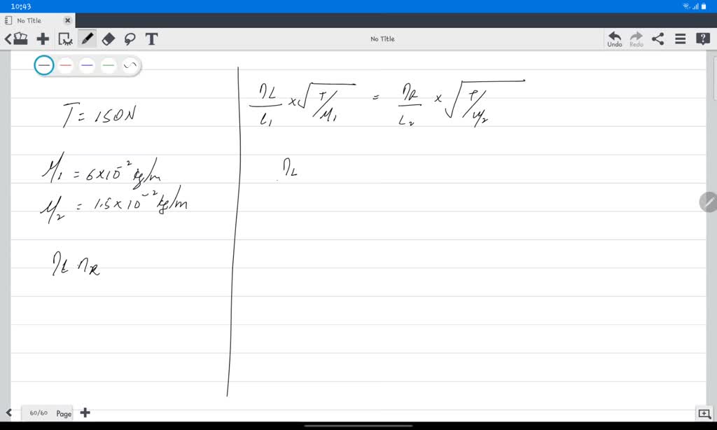Two strings have different lengths and linear densities, as the drawing shows. They are joined ...
