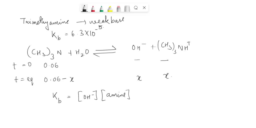 SOLVED: Find the pH and concentrations of (CH3)3N and (CH3)3NH in a 0. ...