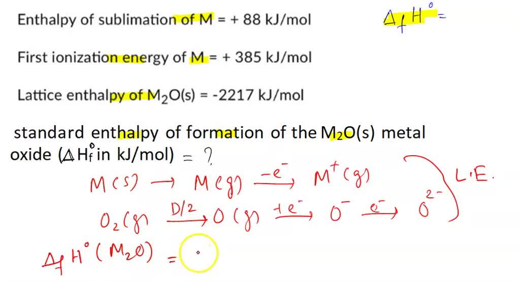 SOLVED: Calculate the standard enthalpy of formation of the MzO(s) metal oxide (Î”Hf in kJ/mol ...