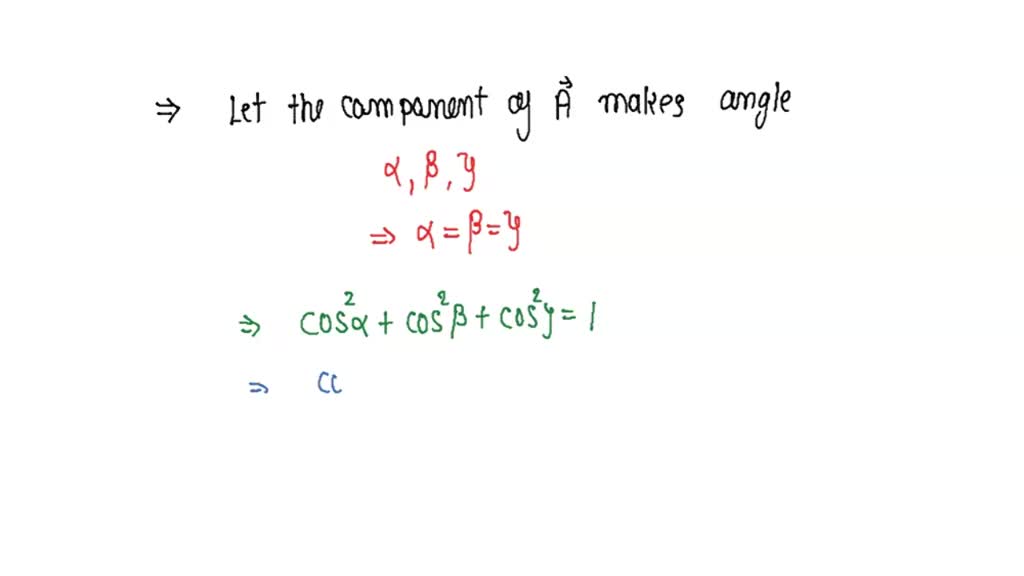 SOLVED: "Vector A makes equal angles with x, y and z axis. Value of its ...