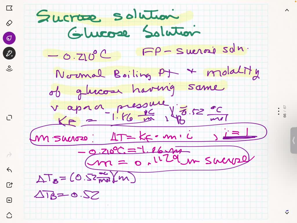 SOLVED: An aqueous sucrose solution freezes at -0.210 degrees Celsius. Calculate the normal ...