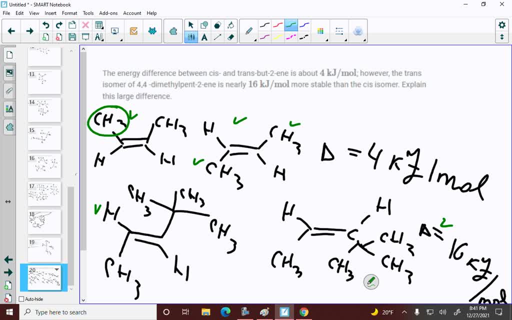 SOLVED: The energy difference between cis- and trans-but-2-ene is about 4 kJ / mol; however, the ...