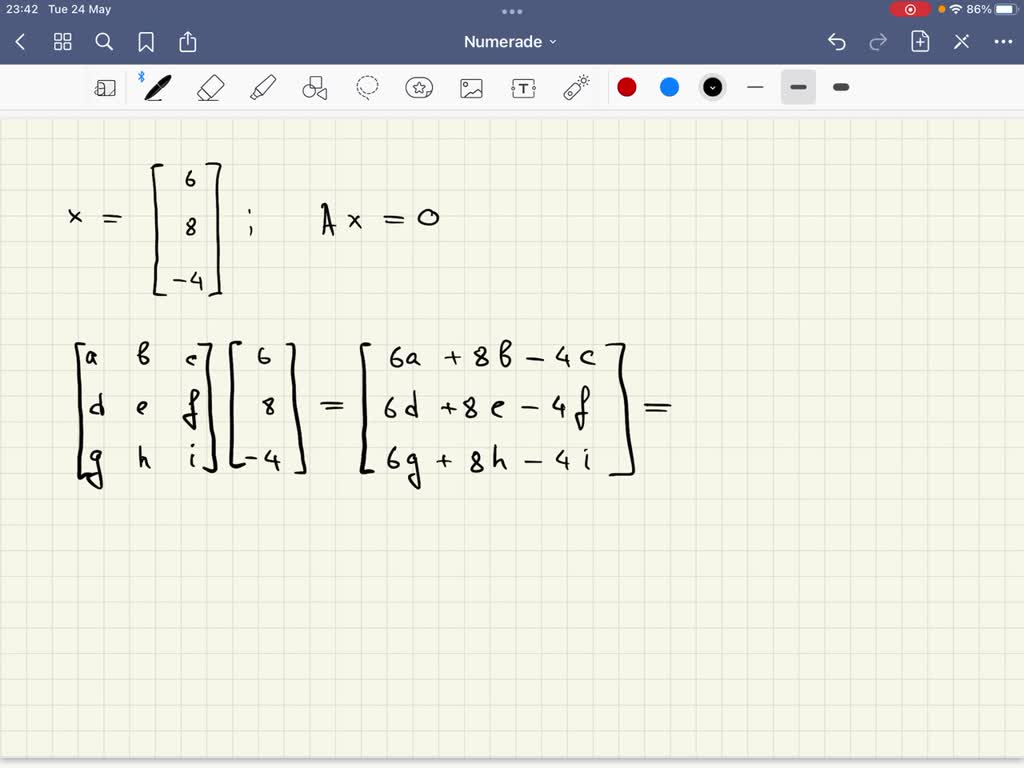 Solved Given The Following Vector X Find Non Zero Square Matrix A Such That Ax 0 You Can