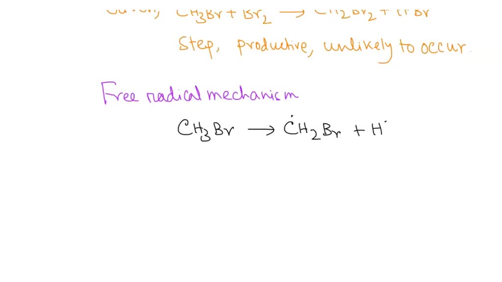 The reaction Br2 + CH3Br -> CH2Br2 + HBr was carried out. Which of the ...