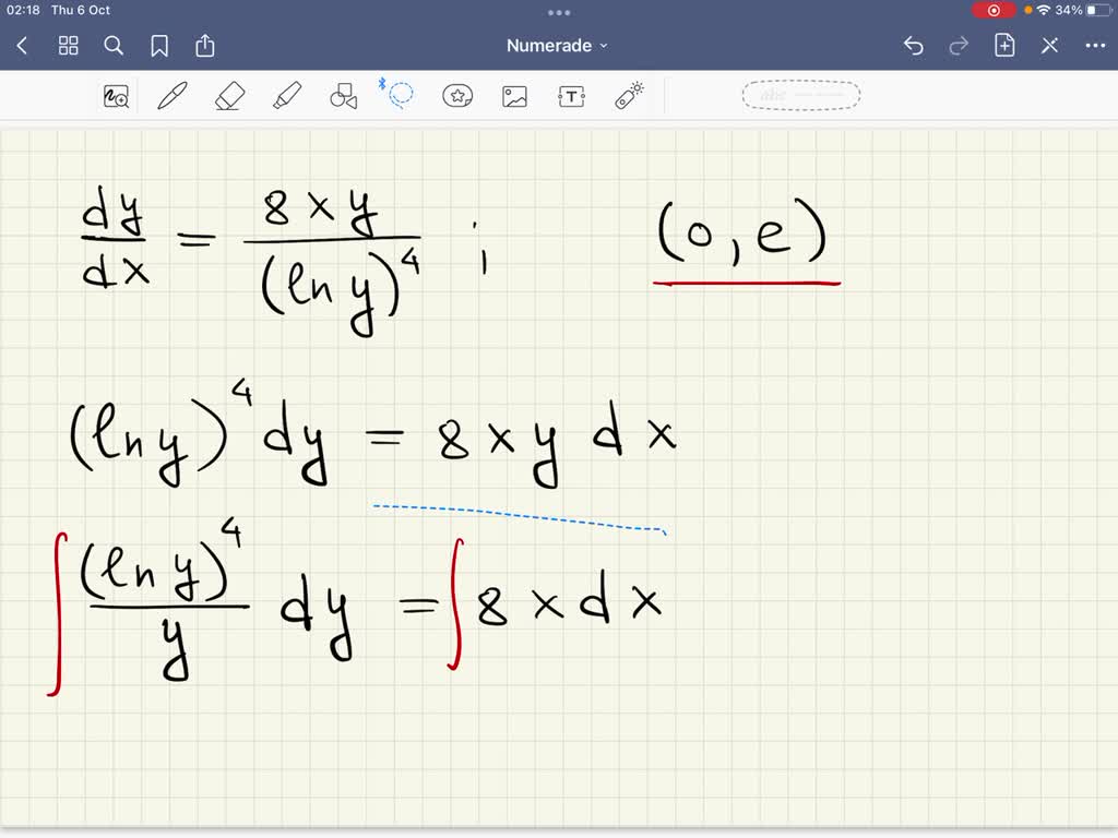 SOLVED: Find the solution to the differential equation dy/dx = (8xy ...