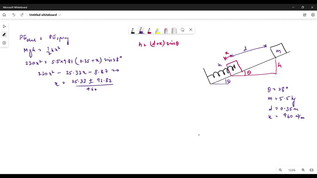 Problem II: A block of mass 5.5 kg is sitting on a frictionless ramp ...