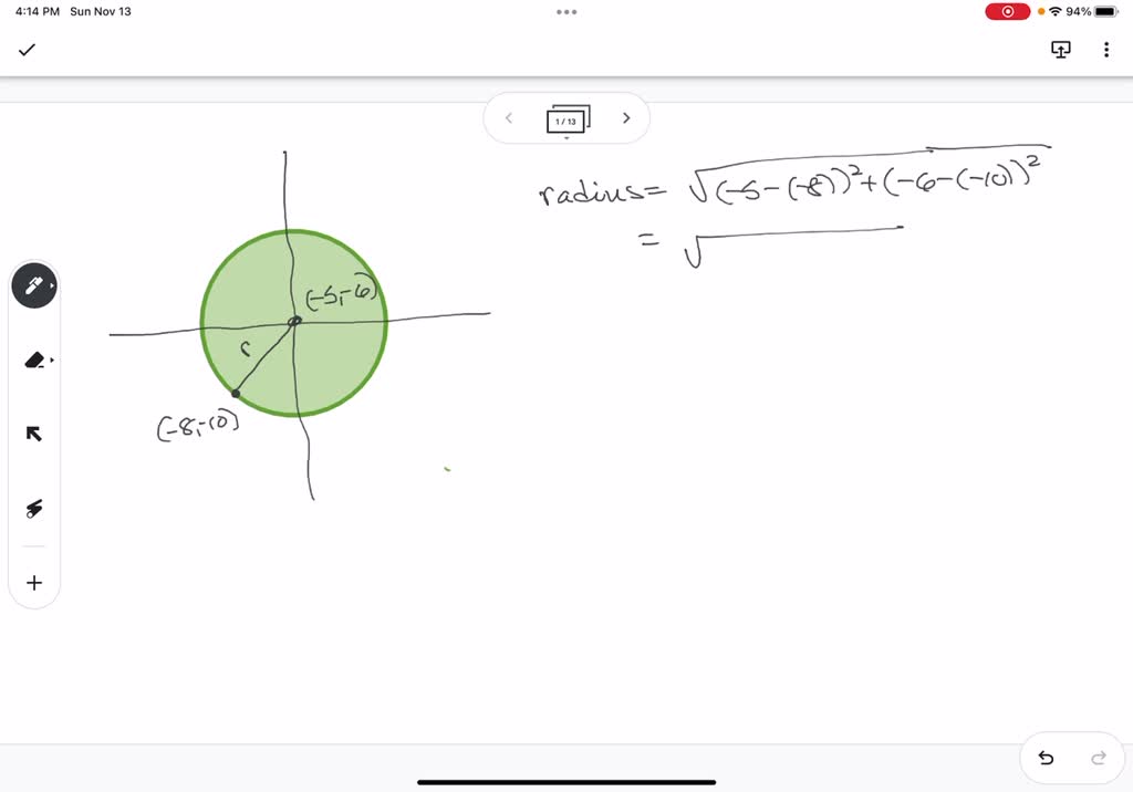 SOLVED: A circle in the xy-plane has center (-5,-6), and the point with ...