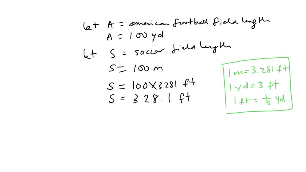 SOLVED: American football uses a field that is 100.0 yd long, whereas a ...