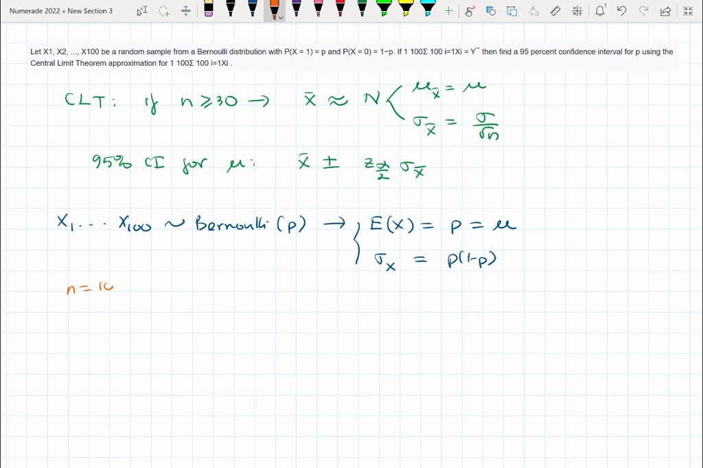 SOLVED: Let X1, X2, ..., X100 be a random sample from a Bernoulli ... SOLVED: Let X1, X2, ..., X100 be a random sample from a Bernoulli ...