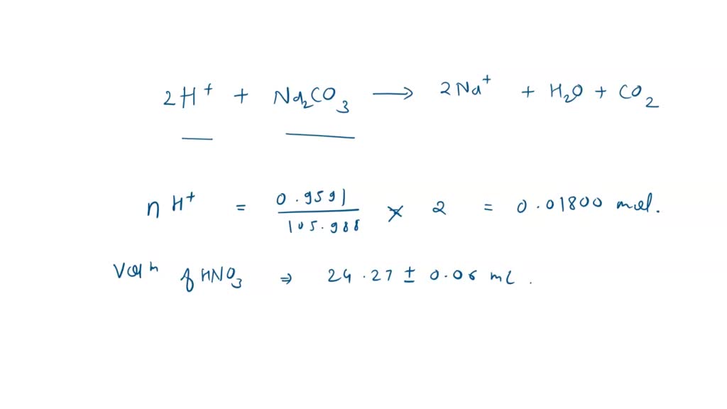 SOLVED: A solution of HNO3 is standardized by reaction with pure sodium carbonate. 2H++Na2CO3 ...
