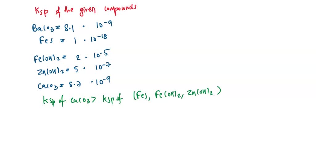 SOLVED: Consider these compounds: BaCO3, FeS, Fe(OH)2, Zn(OH)2 Complete the following statements ...