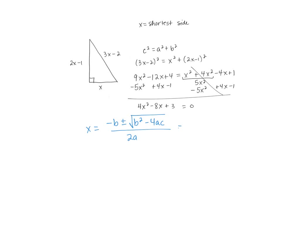 SOLVED: The longest side of a right triangle is 2 feet less than 3 ...