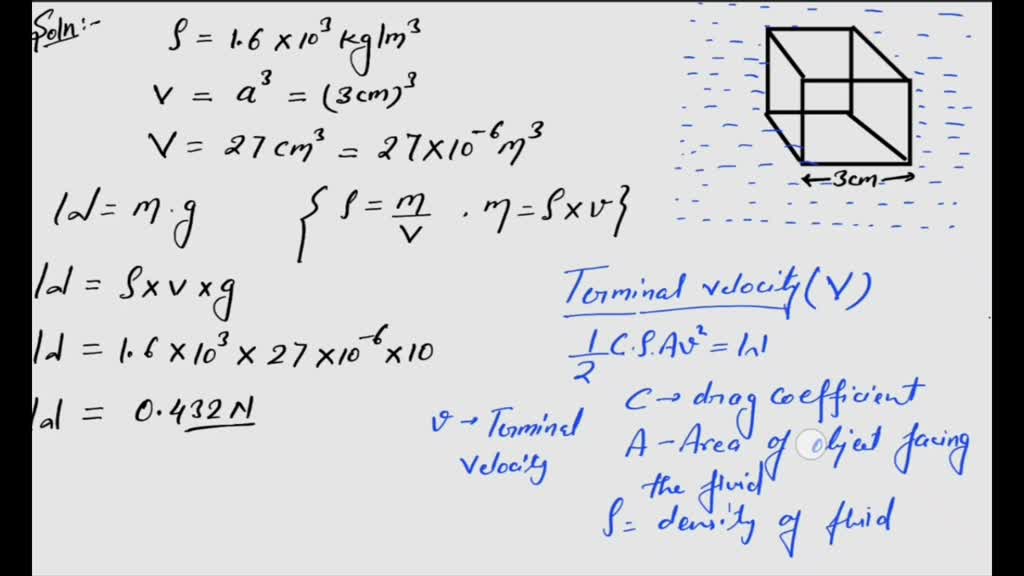 SOLVED: cube has a drag coefficient of 0.8. The density of air is p = 1 ...