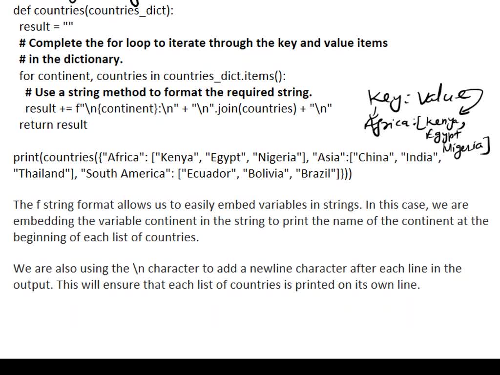 Fill In The Blanks To Complete The Countries Function This Function Accepts A Dictionary