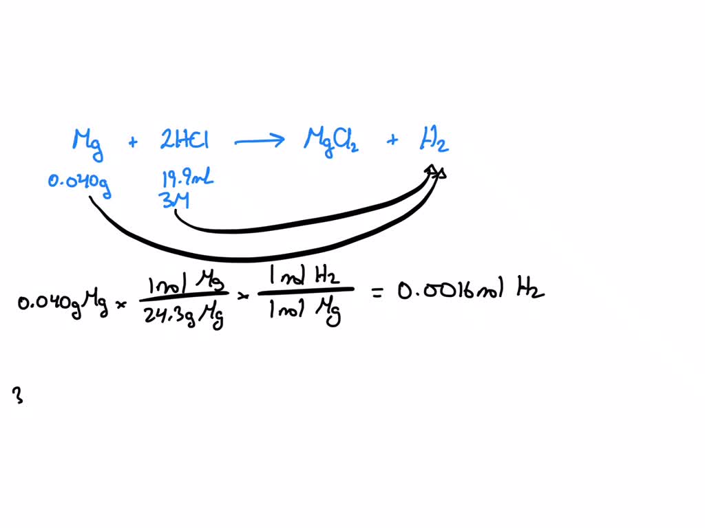 SOLVED: Given that you have 0.040grams of Mg and 19.9mililiters of HCl ...