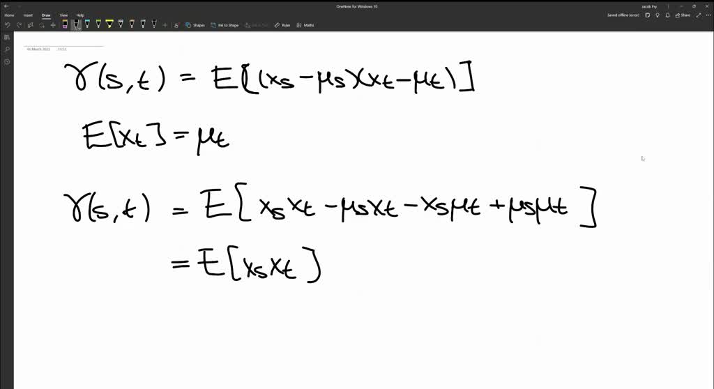 SOLVED: Show that the autocovariance function can be written as Î³(s, t) = E[(xs âˆ’ Î¼s)(xt âˆ ...