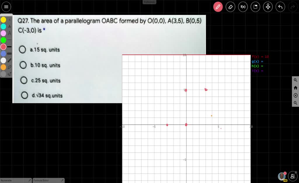 SOLVED: Q27. The area of a parallelogram OABC formed by O(0,0), A(3,5 ...