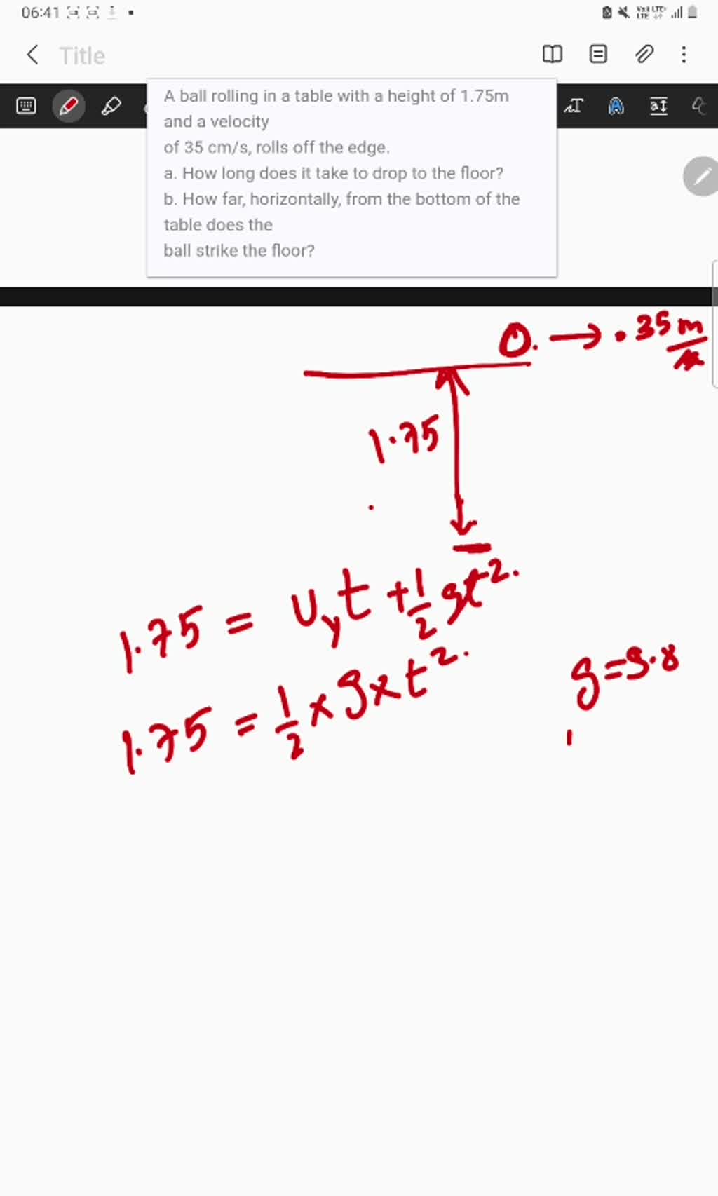 SOLVED: ball; rolling across table; falls of the table with a ...