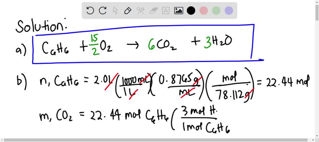 Solved 2 0 L Of Benzene C6h6 L Is Burnt In Excess Oxygen And The