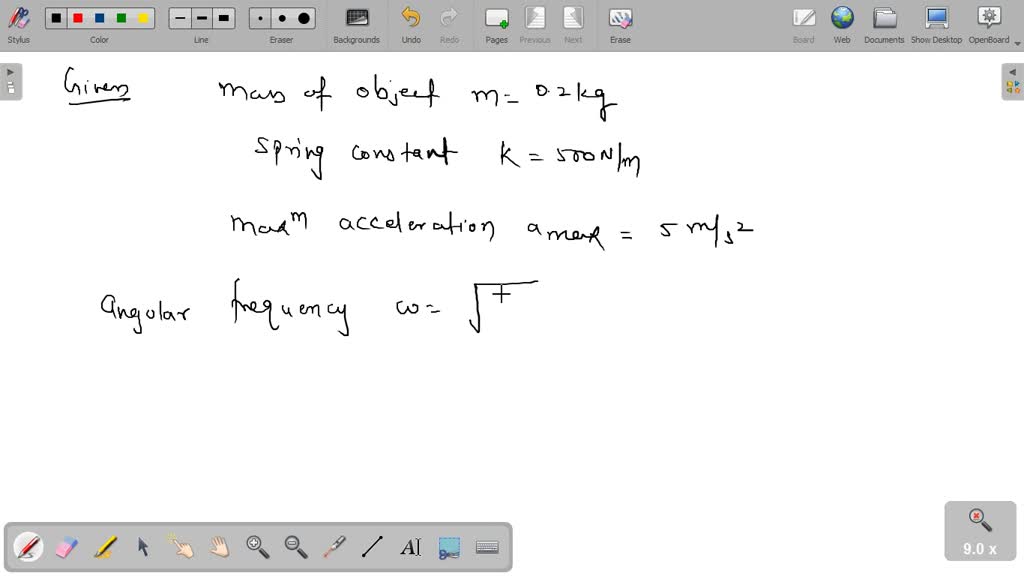A 0.20-kg object attached to a spring whose spring constant is 500 N/m ...