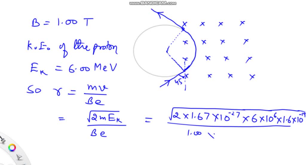 SOLVED: A proton moving in the plane of the page has a kinetic energy ...