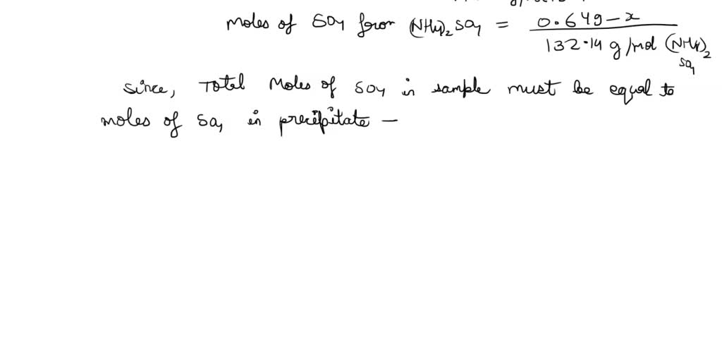 SOLVED: 2. Una muestra de 0.649 g que contiene solo K2SO4 (174.27 g/mol) y (NH4)2SO4 (132.14 g ...