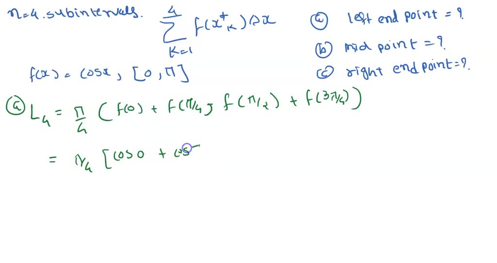 SOLVED: Divide the specified interval into n=4 subintervals of equal length and then compute ∑k ...