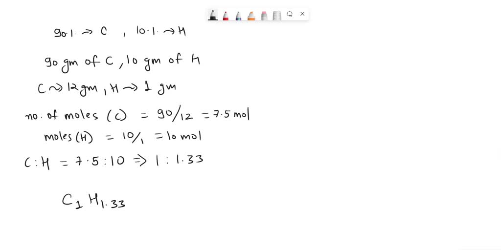 SOLVED: A gaseous compound of carbon and hydrogen contains 90% C and 10 ...