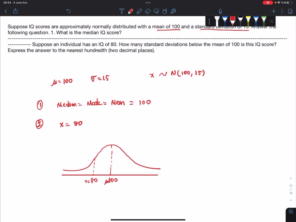 SOLVED: 1. IQ scores are normally distributed with a mean of 100 and a standard deviation of 15 ...