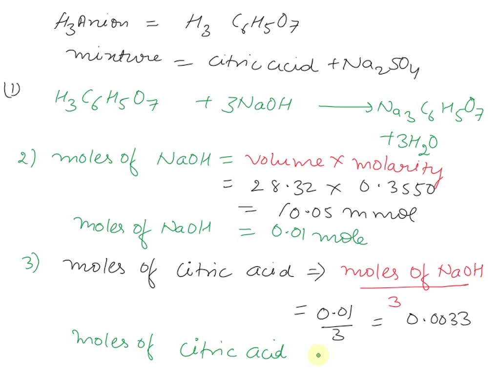 SOLVED: A solid sample weighing 1.731 g contains an unknown mixture of triprotic citric acid ...