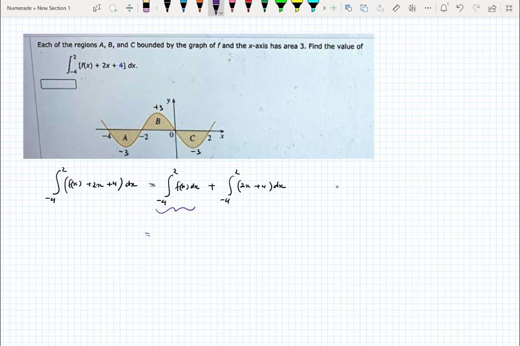SOLVED: Each of the regions A, B, and C bounded by the graph of f and the X-axis has an area of ...